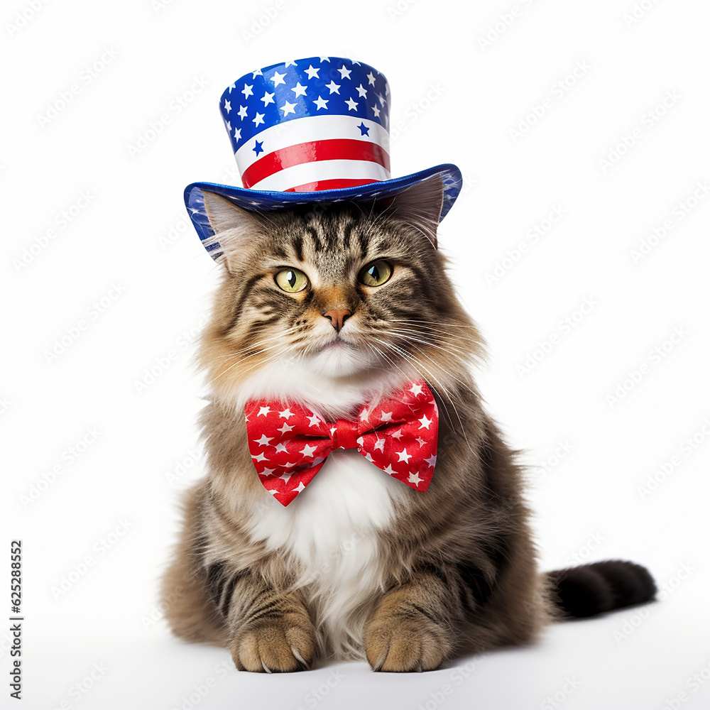 Cat dressed up for Fourth of July celebration. Stock Photo | Adobe Stock