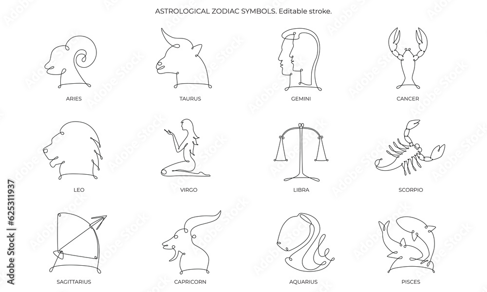 Astrological zodiac constellation one single hand drawing continues ...