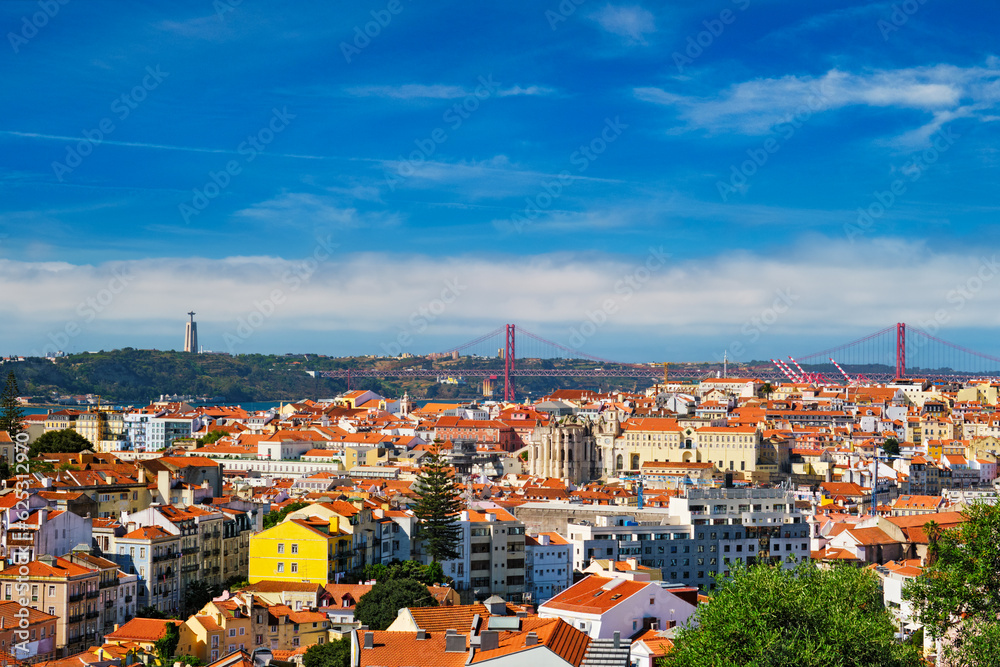 Lisbon famous view from Miradouro dos Barros tourist viewpoint over ...