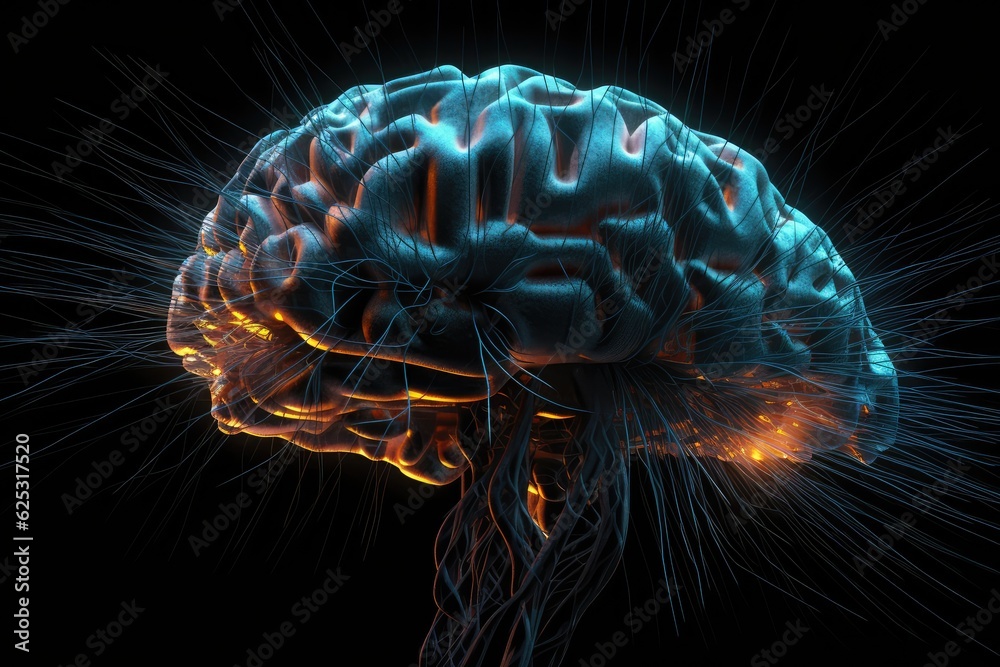 Brain with head, memory, imaginative thinking, and inspirational ideas ...