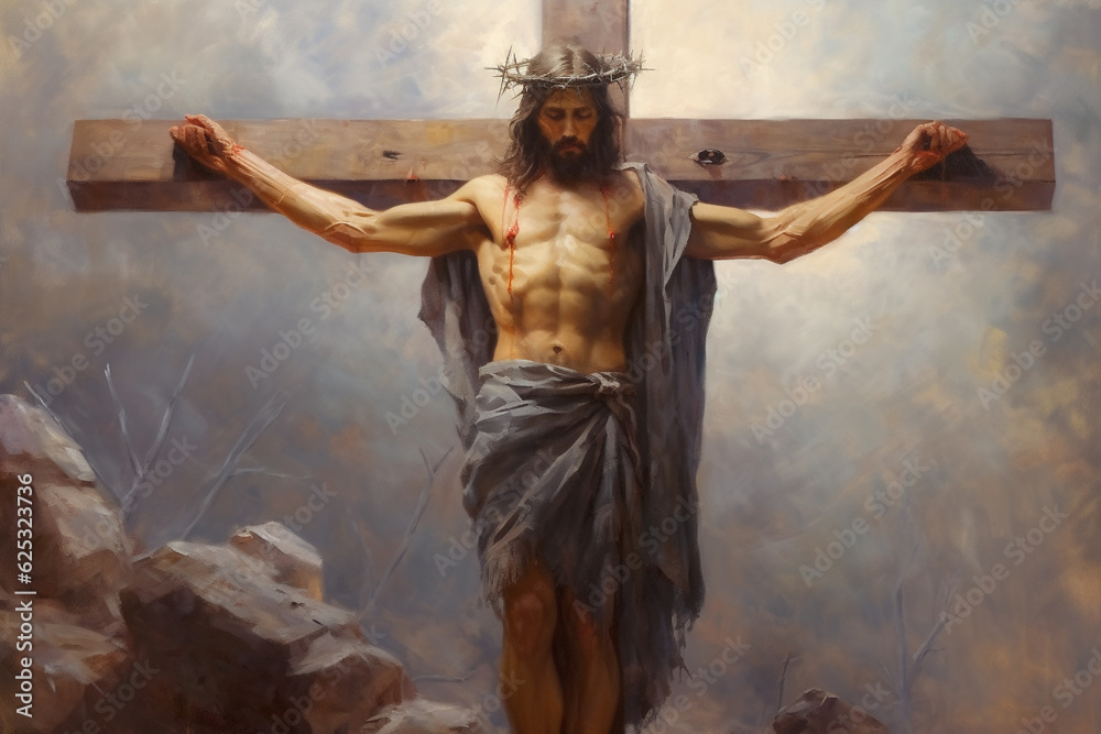 Jesus Christ crucified on cross, on Mount Golgotha. Died for the sins of mankind, son of God ...