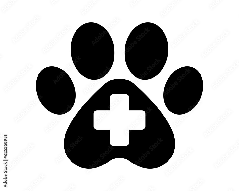 Vet clinic icon. Veterinary symbol. Dog, cat paw icon. Black Vet logo ...
