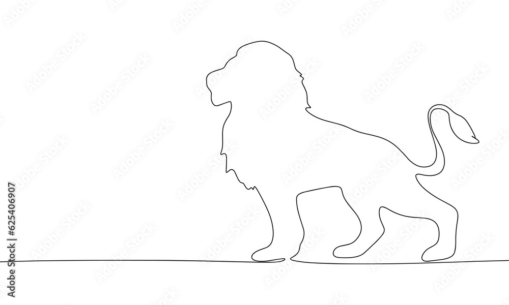 Lion silhouette. One line continuous concept wild animal, zoo banner ...