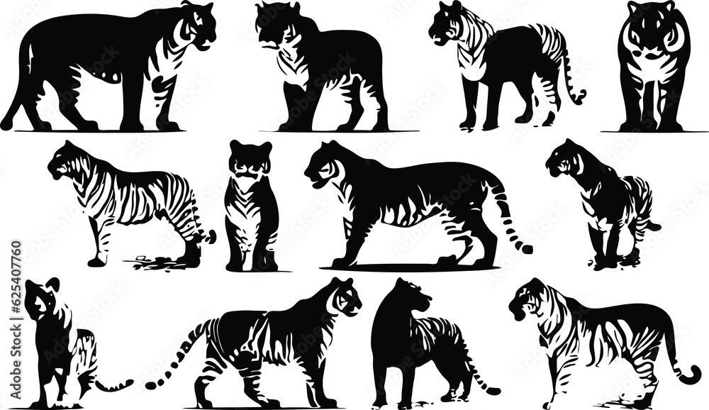 tiger silhouettes set illustration Stock Illustration | Adobe Stock