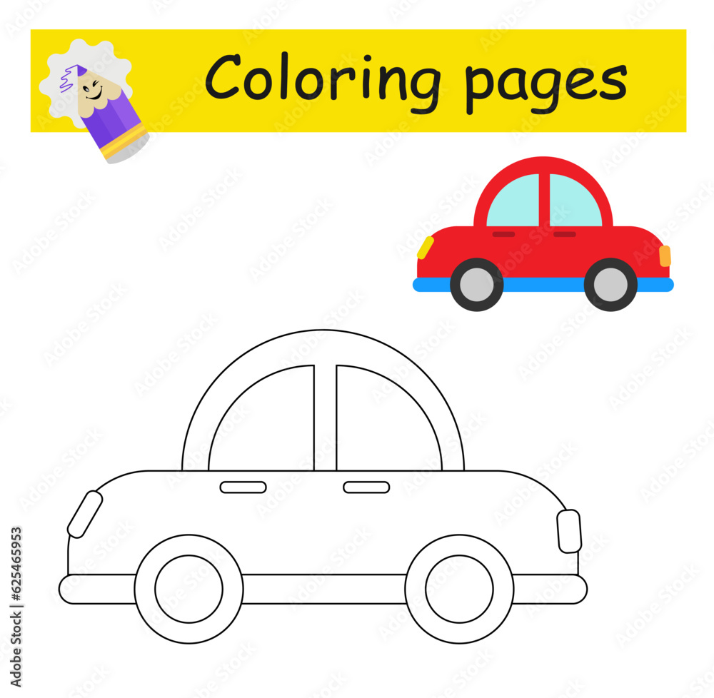 Coloring pages. Cartoon car vector. Illustration for children education ...