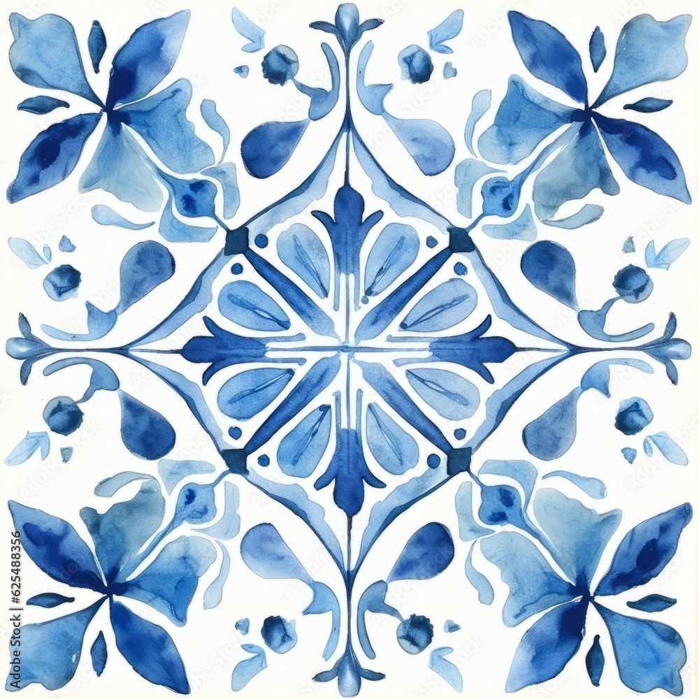 Pattern of azulejos tiles. watercolor illustration style. Stock ...