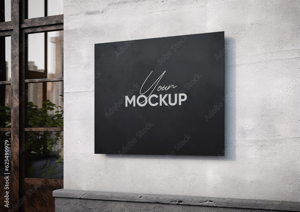 Black square signboard mockup in outside for logo design, brand ...