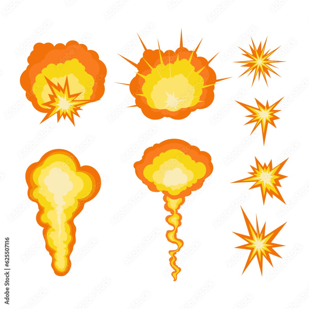 Explosion flash cartoon illustration, mushroom after explosion burning ...