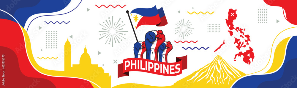National independence day of Philippines banner. Abstract retro design ...