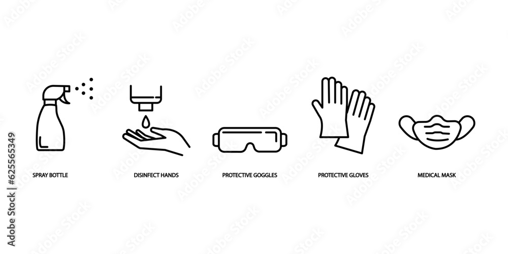 Prevention line icons set with shield isolated on white. outline ...