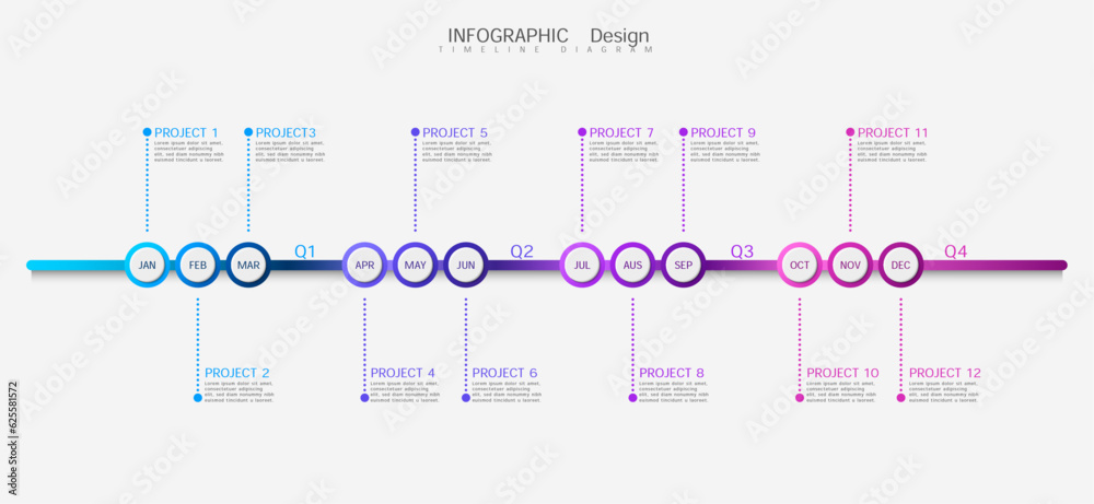 12 month calendar design concept, modern timeline, infographic template ...