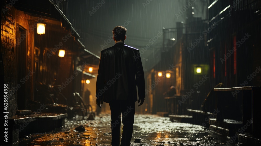 An Italian undercover agent wearing a black tuxedo and trench coat ...