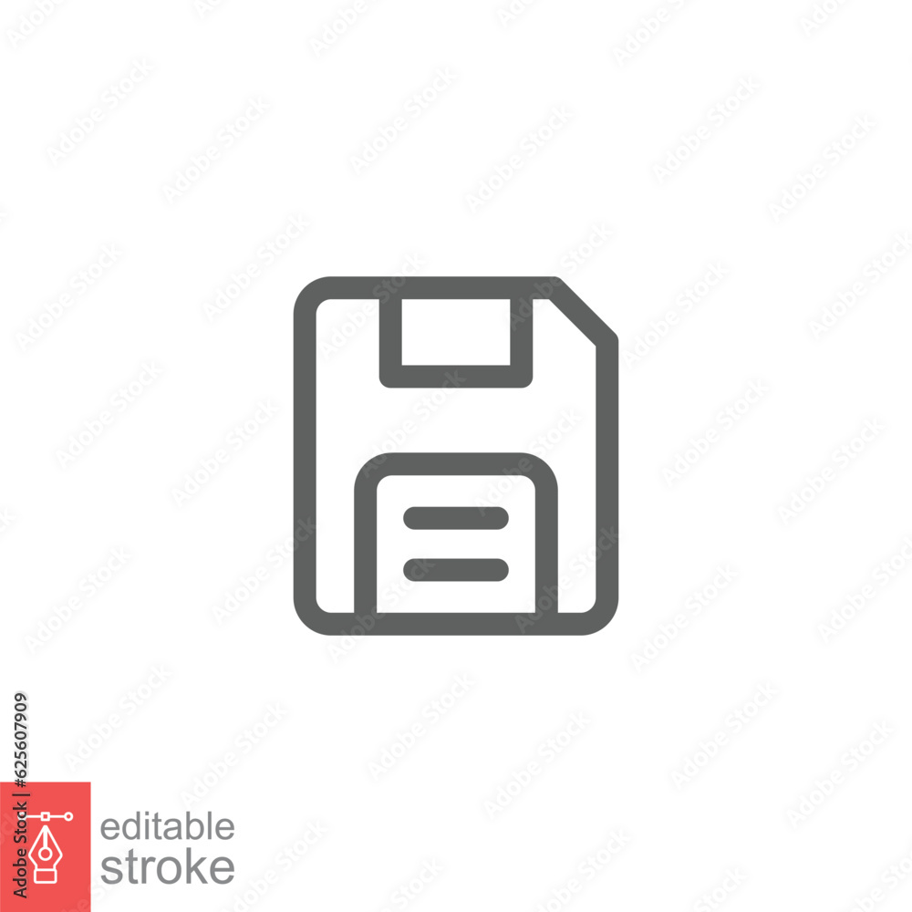 Floppy disk icon. Simple outline style. Save file button, computer memory backup, diskette ...