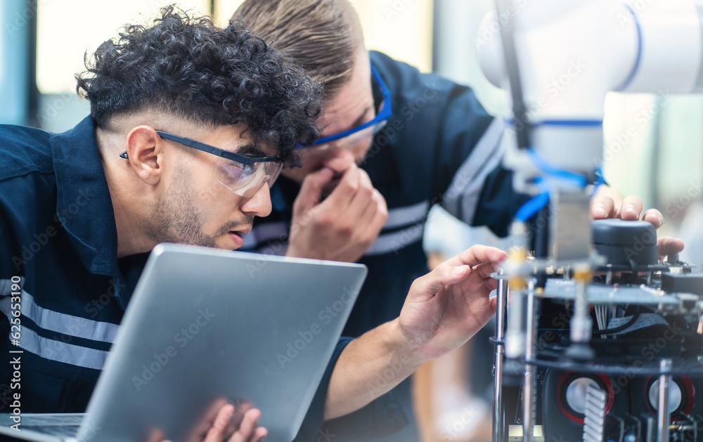 Mechanical engineering team working in robotic technology lap for ...