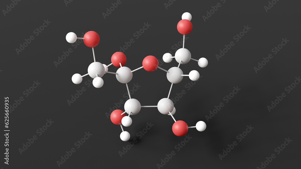 fructose molecule, molecular structure, beta-d-fructofuranose, ball and ...