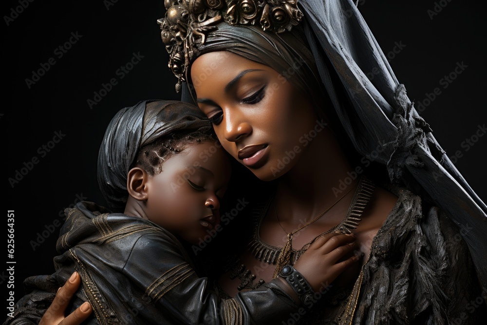 Stock-Illustration „Holy Mary and Jesus are black, Fictional African American mother of god ...