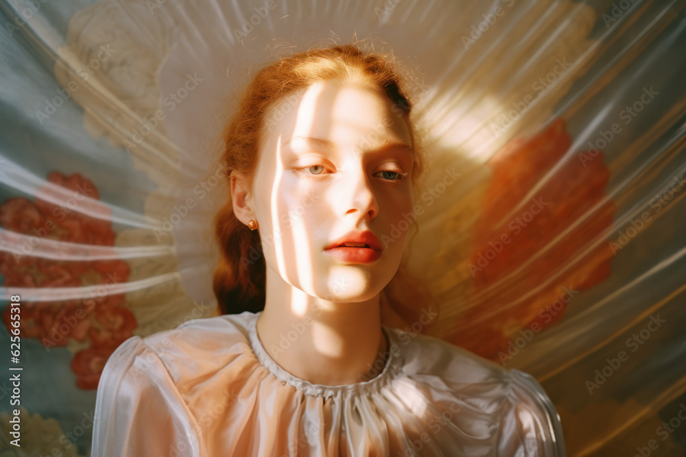 portrait of a woman/model/book character in an illuminated setting ...