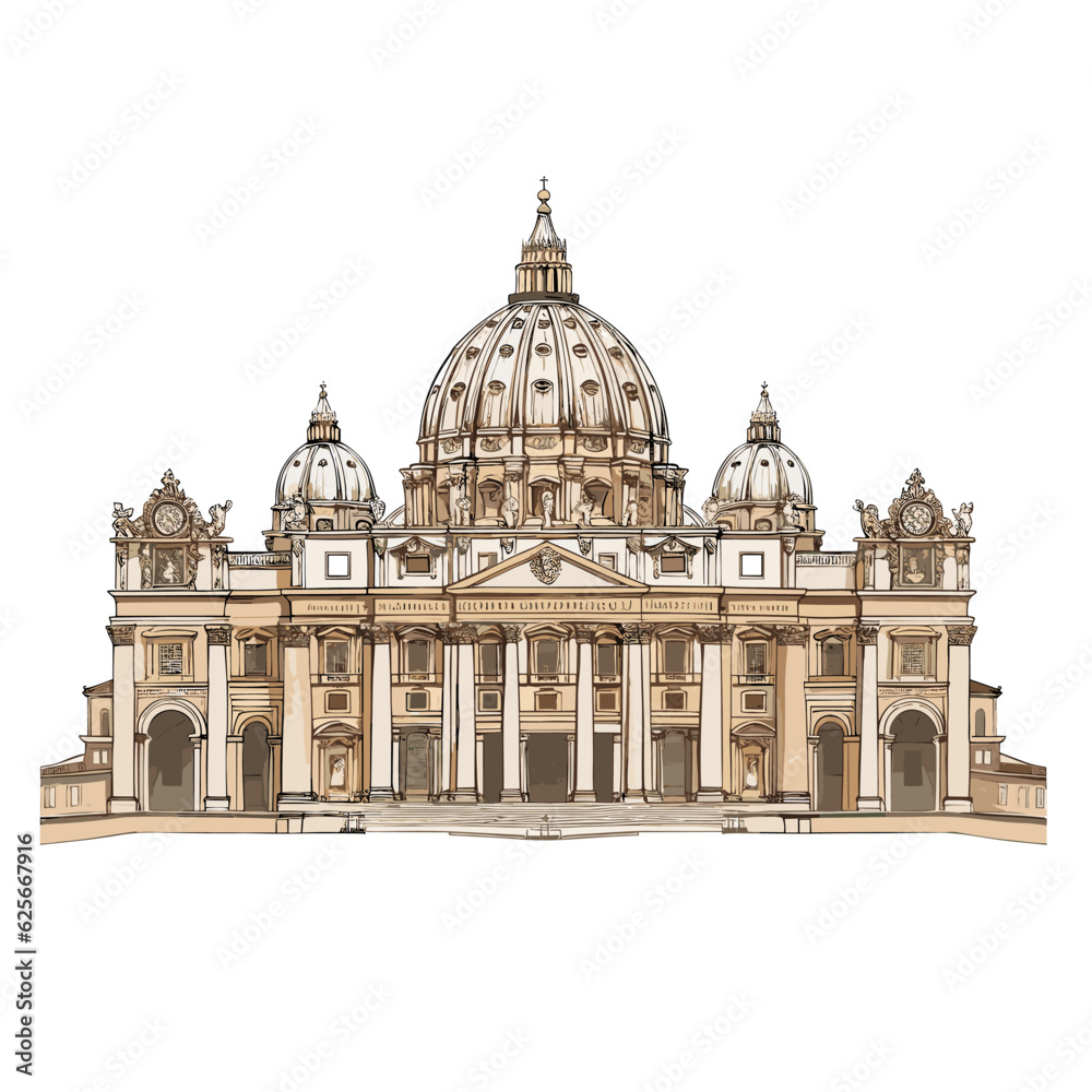 Basilica of Saint Peter hand-drawn comic illustration. Saint Peter's ...