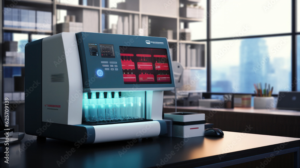 Test tubes with blood for automatic biochemical analyzer. Medical lab ...
