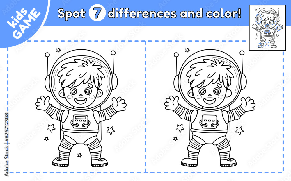 Kids game Find 7 differences. Spot differences and color the picture ...