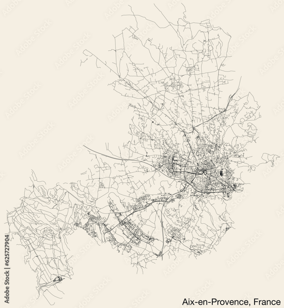 Detailed hand-drawn navigational urban street roads map of the French ...