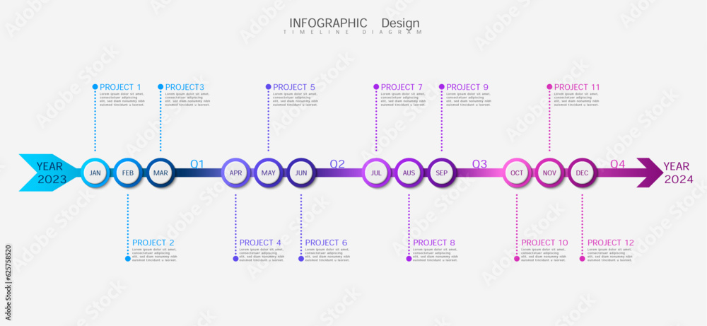 12 month calendar design concept, modern timeline, infographic template ...