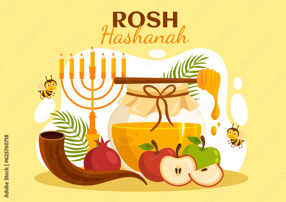 Happy Rosh Hashanah Vector Illustration of Jewish New Year Holiday with ...