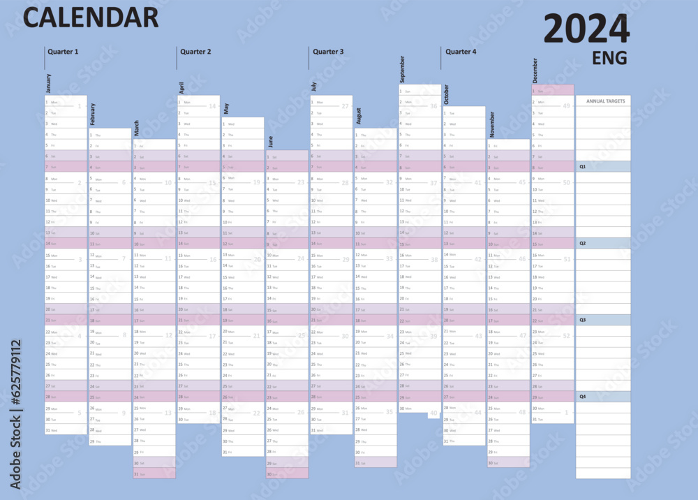 2024 Calendar, annual planner 2024 Calendar Work schedule. Daily ...