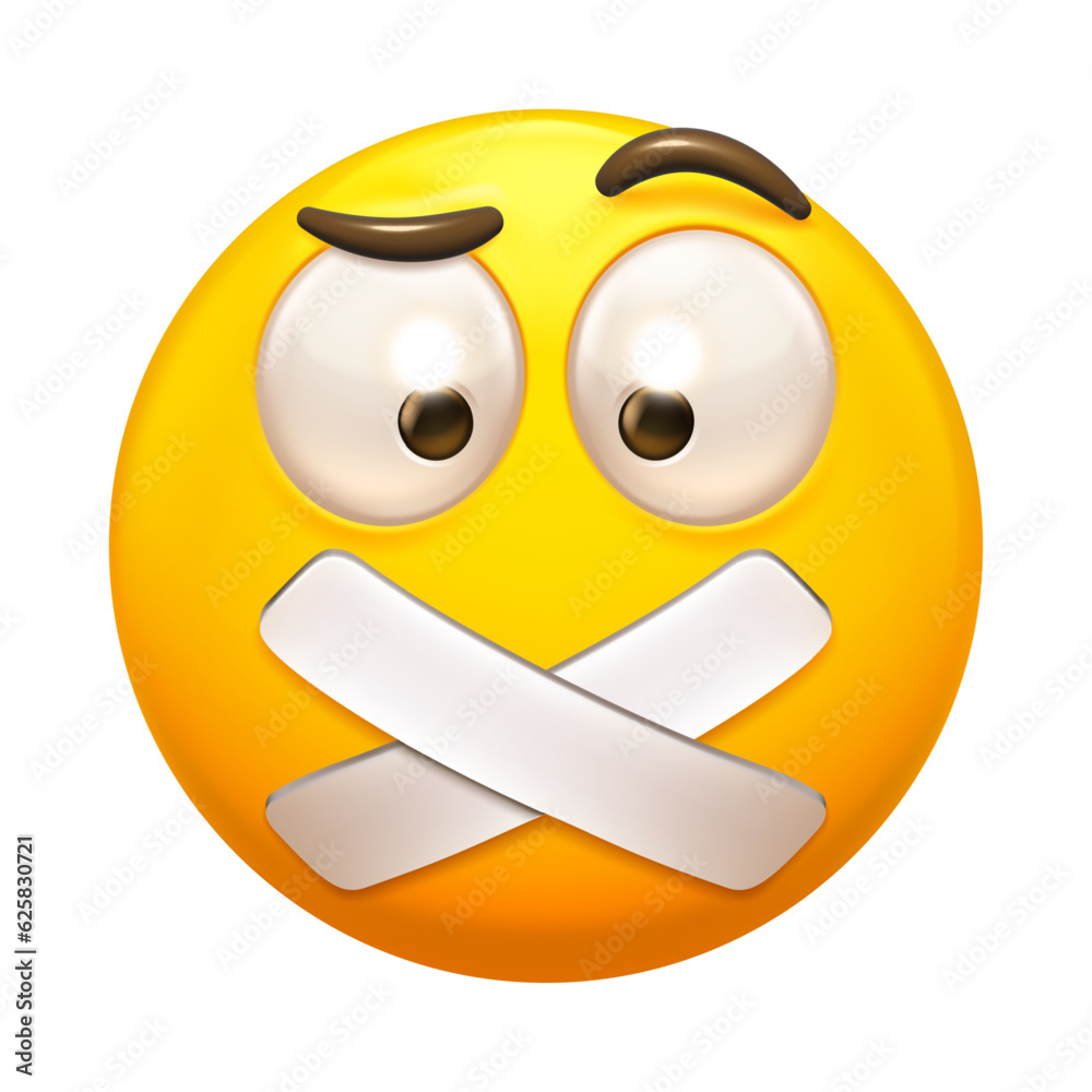 Taped mouth Emoji. Shut up, silent confused face with rised eyebrow and ...