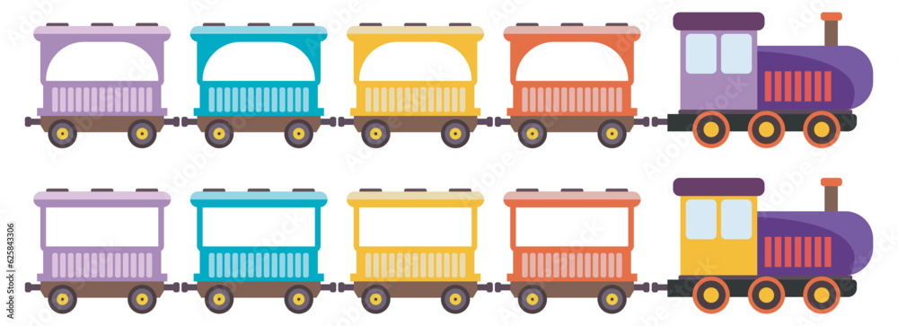 Cartoon toy train with color wagons, two different style kids train set ...