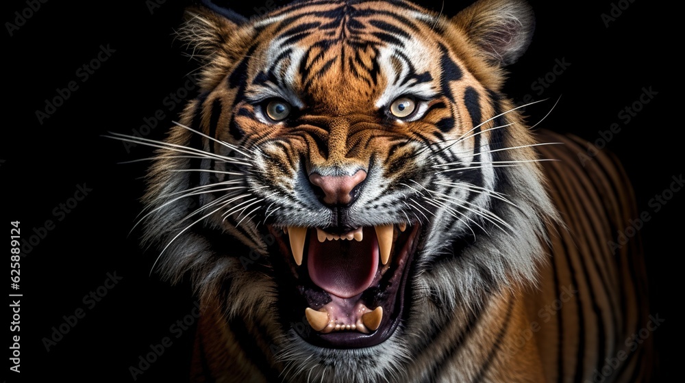 Furious tiger growling and sprinting aggressively, wildlife, action shot, with generative AI ...