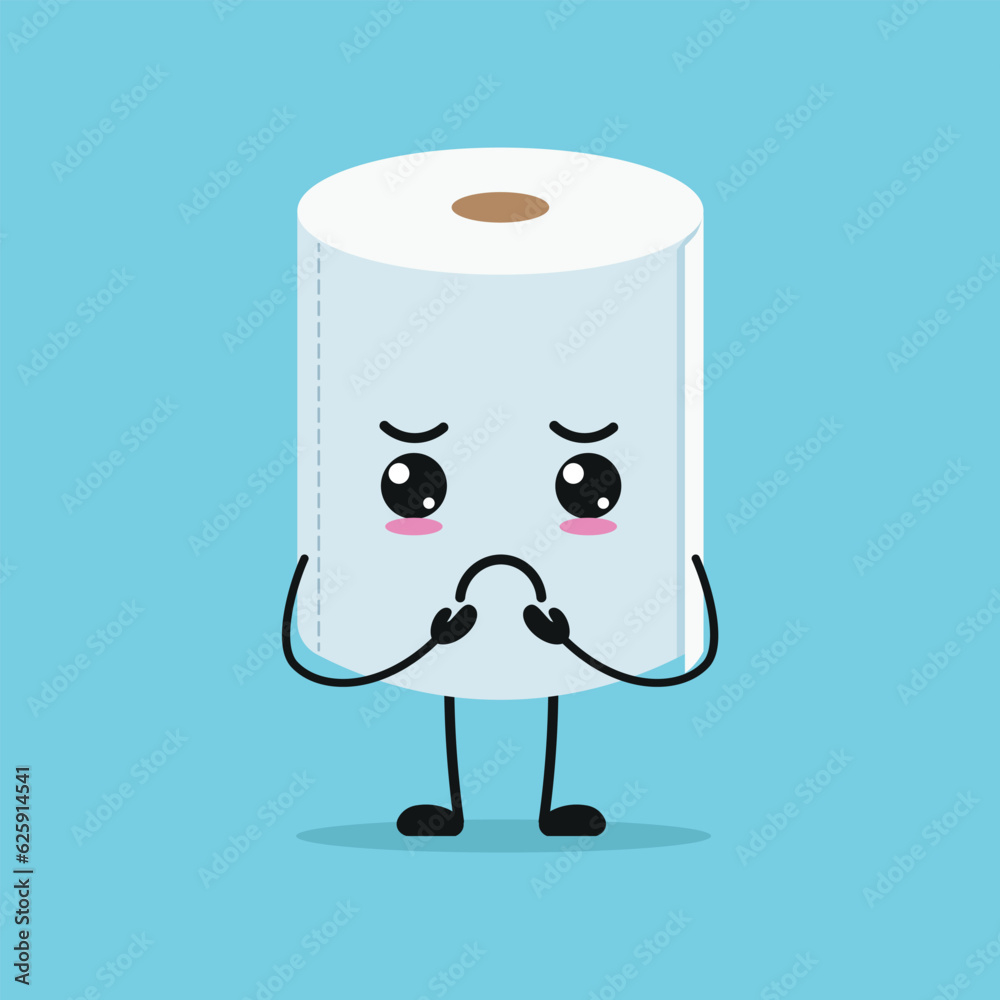 Cute gloomy toilet paper character. Funny sad tissue cartoon emoticon ...
