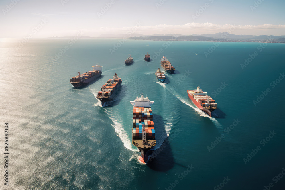 Four container ships sail across the ocean in this aerial photograph ...