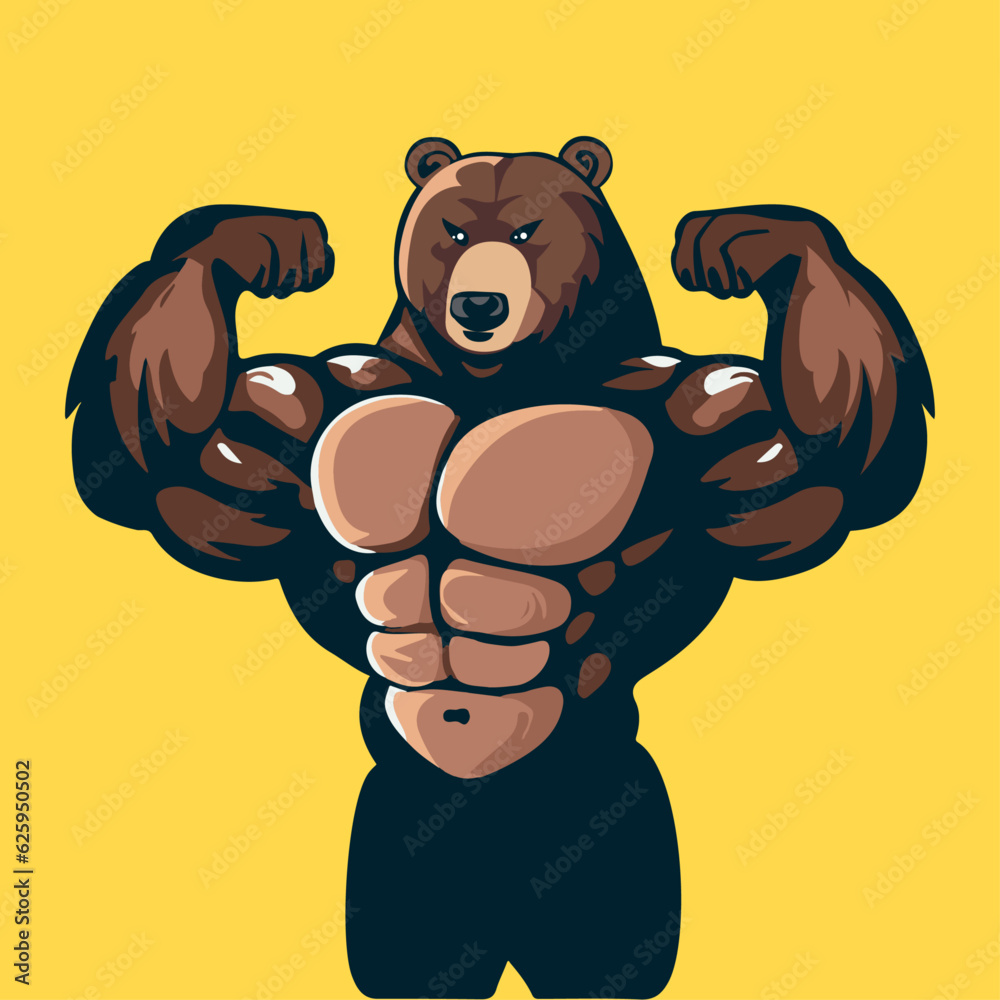 Strong bear animal showing his muscles, tidy mascot logo, different ...