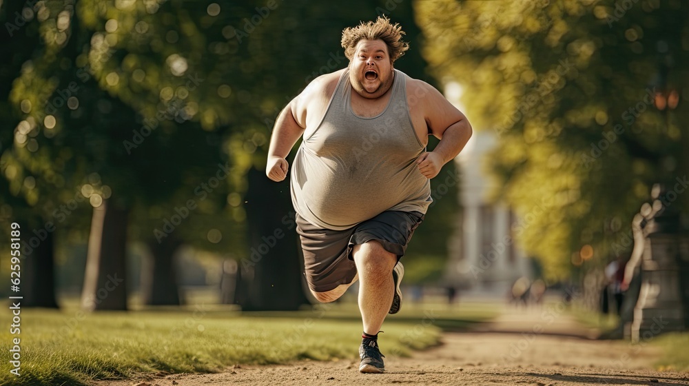 One overweight man running sweaty in the park. Stock Illustration ...