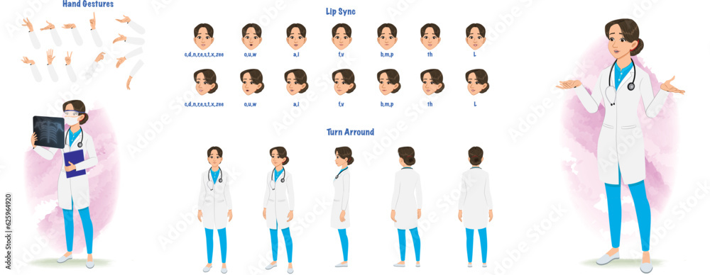 Set of Radiologist character design. Character Model sheet. Front, side ...
