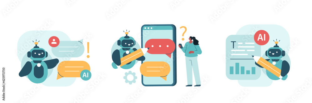 Artificial intelligence illustrations set. Collections of scenes with ...