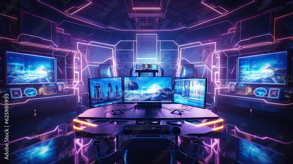 Professional Gamers Room With Ultra Powerful Personal Computer. Paused ...