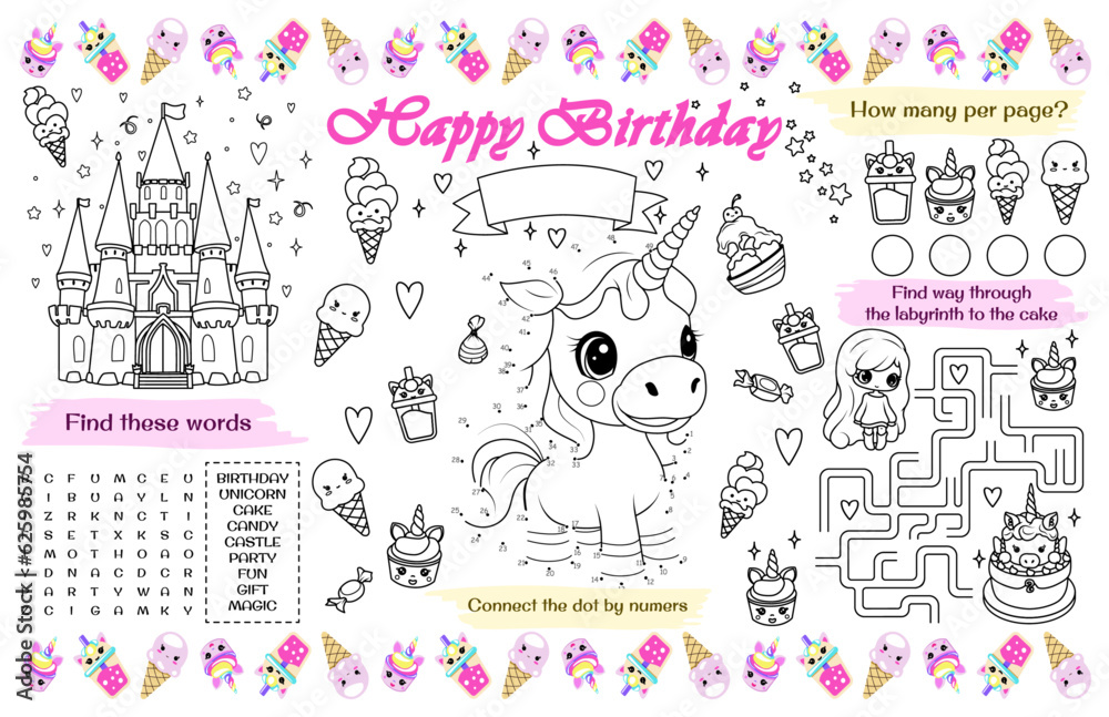 Image vectorielle Stock Festive placemat for children. Print out the ...