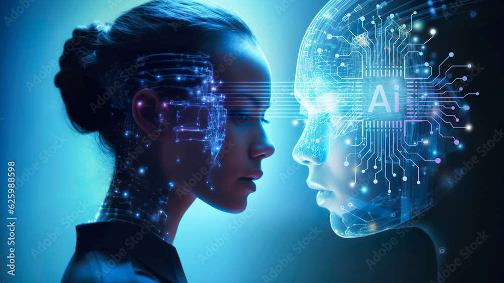 Machine learning connecting and ai artificial intelligence.Chat bot software network.big data ...