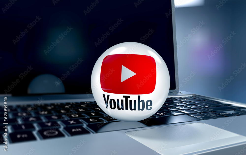 Youtube symbol on business laptop computer Stock Photo | Adobe Stock