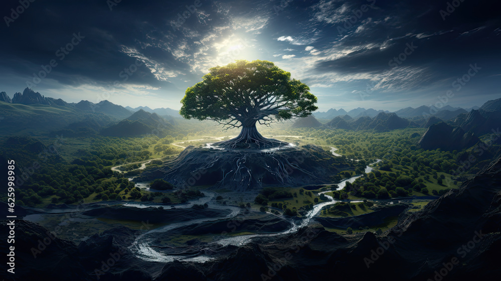 Epic Yggdrasil world tree, beautiful landscape, fantasy wallpaper ...