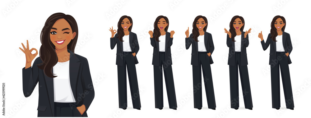Indian elegant business woman in different poses set. Various gestures ...