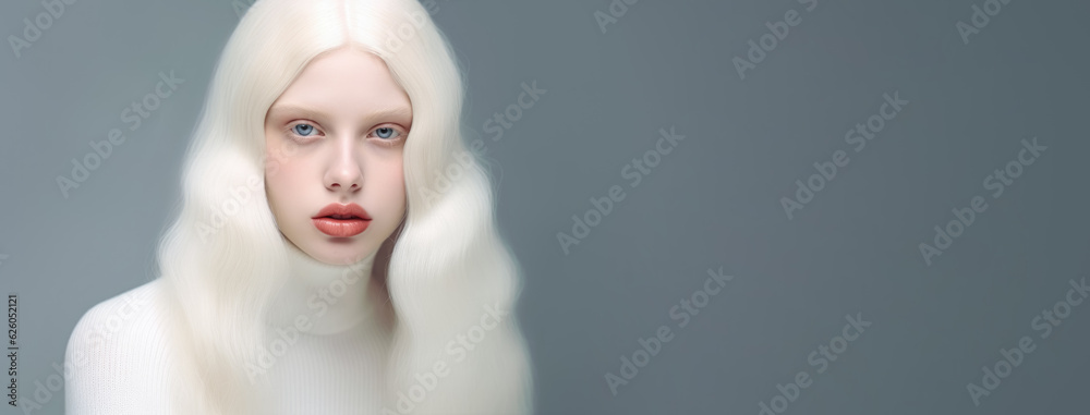 Female albino fashion model. Young woman with light skin and hair ...