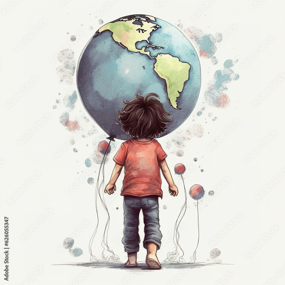 Illustration Stock Illustration of cute little boy from back with big ...