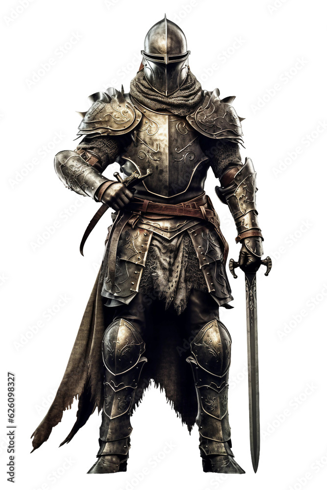 Medieval knight with helmet holding a sword and shield. isolated object ...