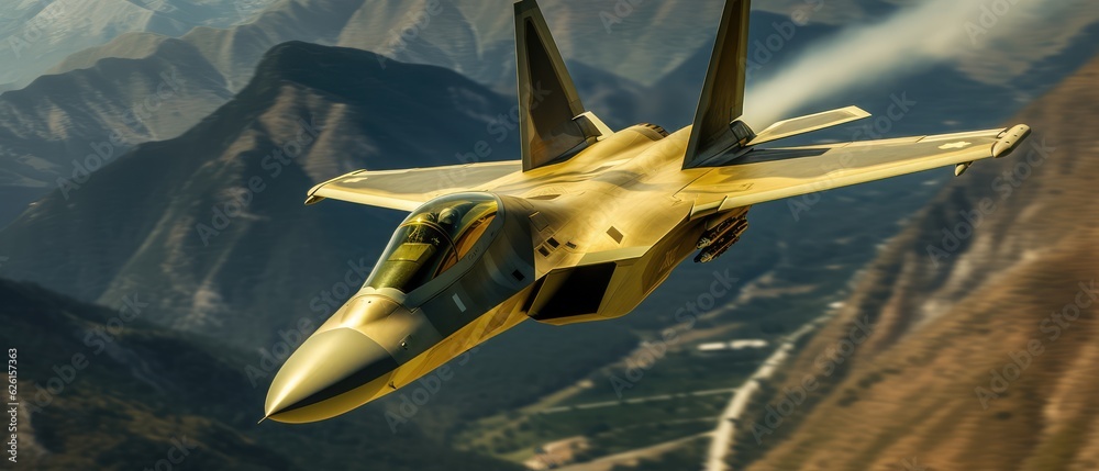 Combat military fighter jet on sky in eye bird view, Generative AI ...