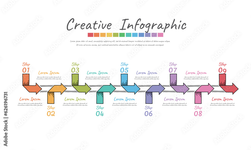 Infographic Doodle design template with 9 options, Can be used for ...