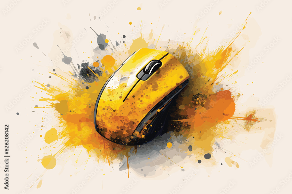 Computer Mouse vector art painting illustration on watercolor splash ...