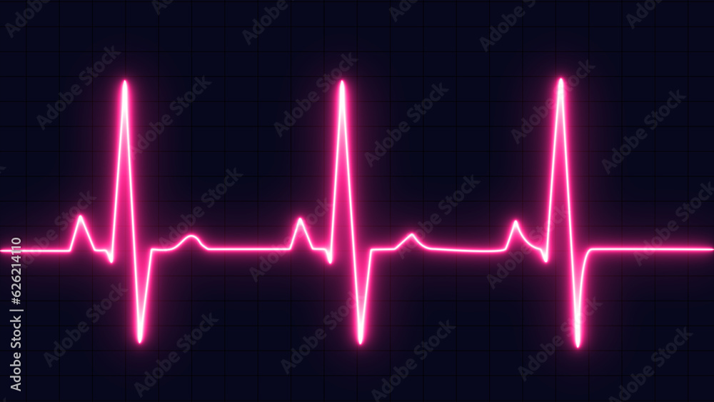 Purple color EKG heart line monitor. Emergency EKG monitoring. pulse ...